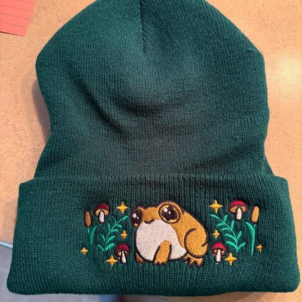 Cottagecore Cute Toad Beanie | Embroidered Gold Toad | Cottage ...