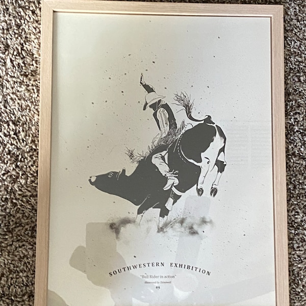 Bucking Bull Print, Cowboy Poster, Southwestern & Western Room Decor ...