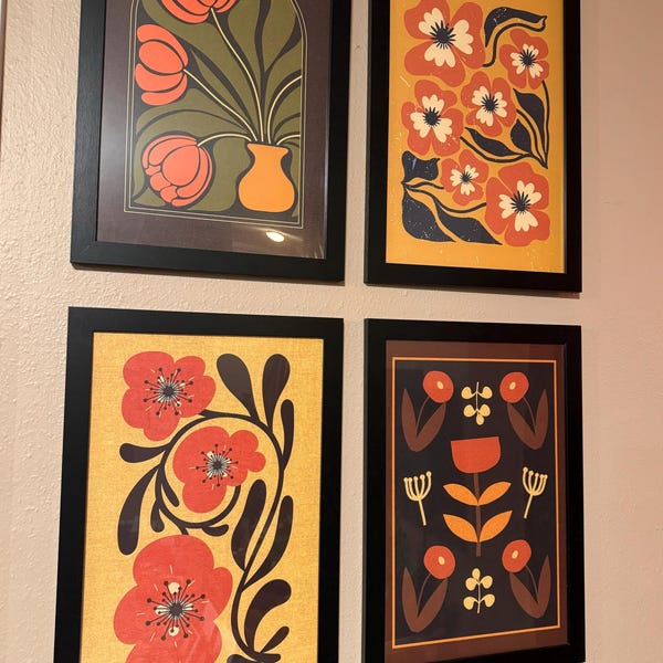 Retro Flower Poster Set, 2 Piece Wall Art, 70s Retro Wall Art, Aesthetic Matisse Print Set ...