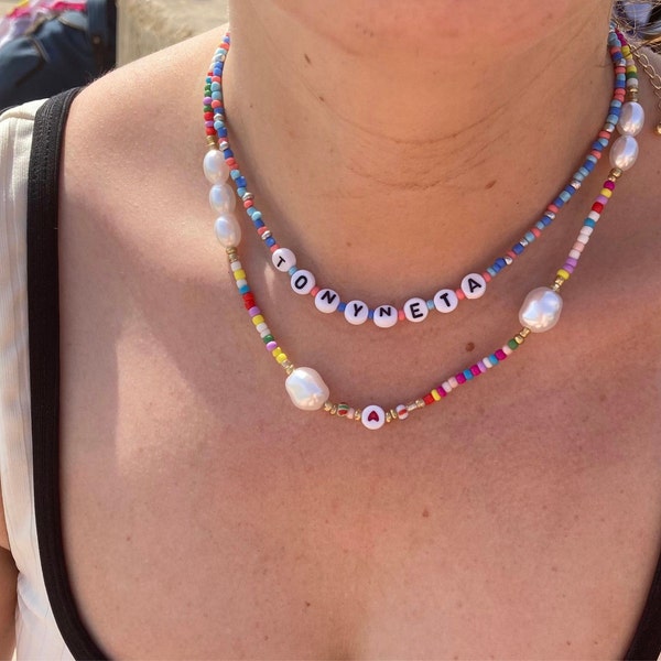 Custom Name Necklace Custom Name Choker Handmade Assorted Beads ...