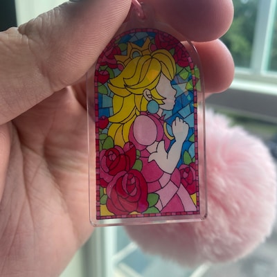 Princess Peach Stained Glass Window Holographic Keychain - Etsy