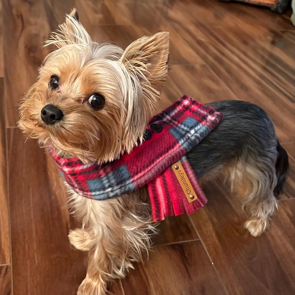 Dog Scarf Winter Fleece Dog Scarf, Red Buffalo Check Dog Scarf ...