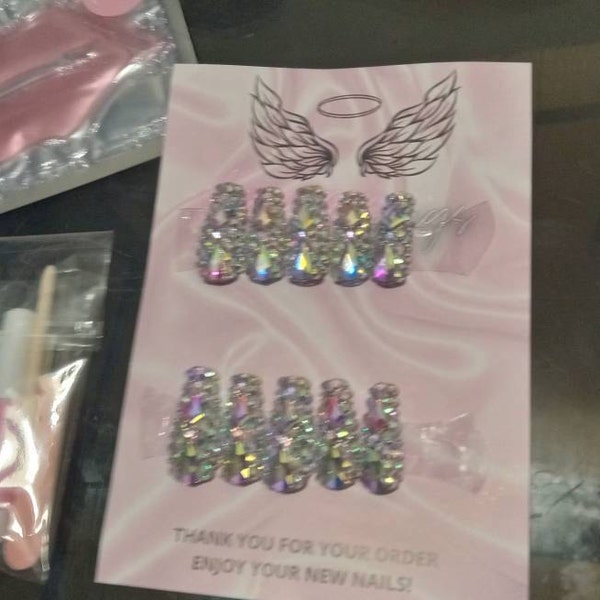 XXXL Square Full Bling Press on Nails Swarovski Extra Long Nails Custom ...
