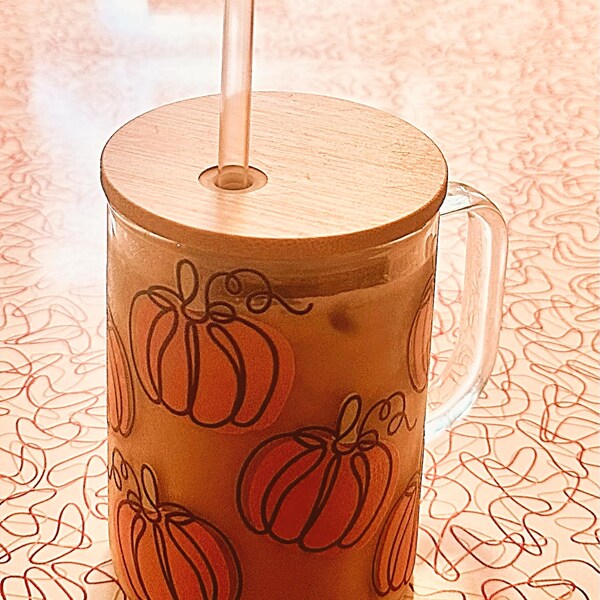 Pumpkin Glass Can Coffee Cup With Lid and Straw, Fall Coffee Mug, Fall ...