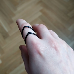 Womens Matte Black Double Line Minimal Ring, Jet Black Stacking Ring ...