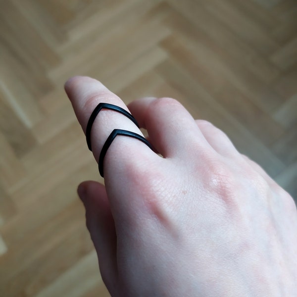 Womens Matte Black Double Line Minimal Ring, Jet Black Stacking Ring ...