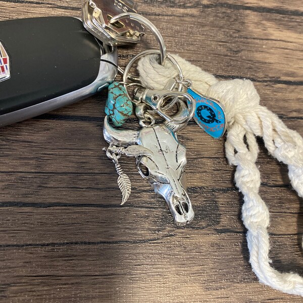 Boho Bull Keychain, Western Style Keychain, Handbag Charm, Cowboy ...