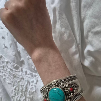 Turquoise Cuff Bracelet Natural Turquoise Gemstone Bracelet Boho Cuff ...