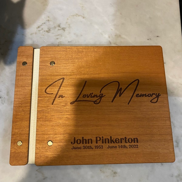 Custom in Loving Memory Memorial Guest Book - Wood Engraved Celebration ...