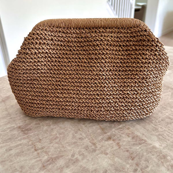 Small Raffia Black Clutch Bag for Women | Straw Knitted Raffia Bag ...