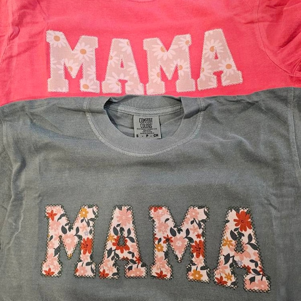 Comfort Colors Mama Embroidered Fall Floral Applique Short Sleeve Shirt ...