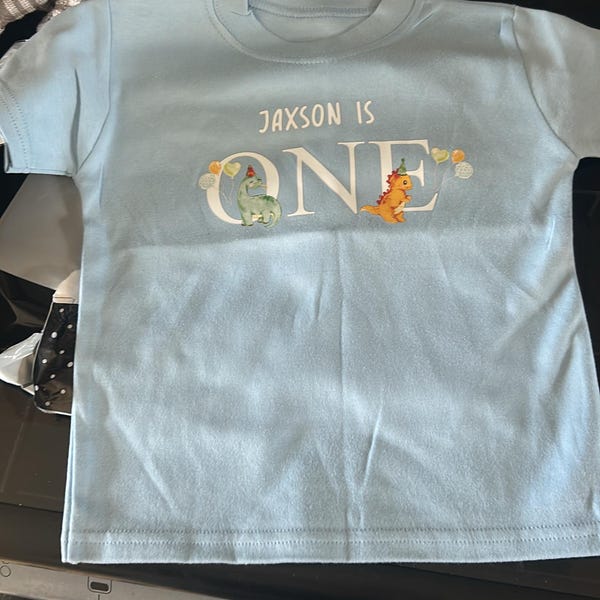Personalised First Birthday Dinosaur Blue Dungarees | I Am One Today ...
