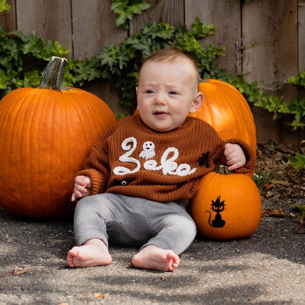 Monogrammed Halloween Kid Sweater, Halloween Baby Sweater, Halloween ...