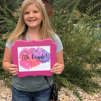 First Day of School Sign, 7th Grade, Watercolor, First Day Sign, Pink ...