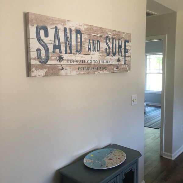 Coastal Sand and Surf Wall Decor, Rustic Chic Beach House Sign, Beach ...