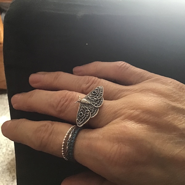 Moth Ring, Sterling Silver Moth Ring, Silver Moth Ring, Large Moth Ring ...