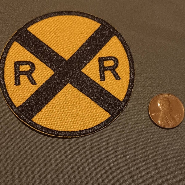 RAILROAD Crossing Patch Iron-on Embroidered Applique Road Sign Train RR ...