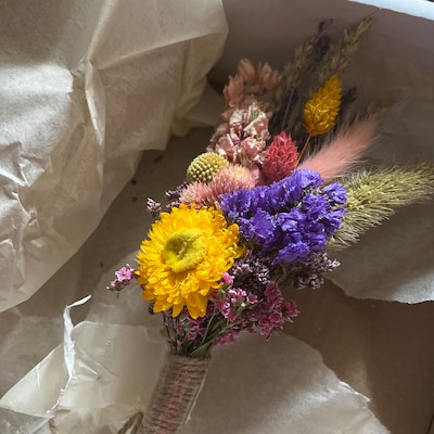 Dried Flower Mini Posy, Miniature Bouquet, Pink and Lavender. Perfect ...