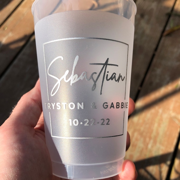 Custom Wedding Shatterproof Cups, Monogrammed Cups, Frosted Plastic ...