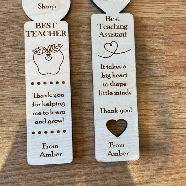 Personalised Wooden Teacher Bookmark, Book Lover Reading Gift, End of ...