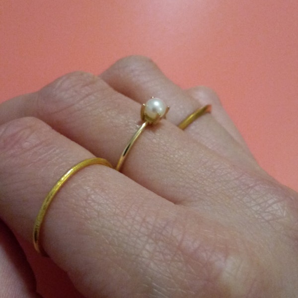 Simple Pearl Ring - 14K Gold Ring - Simple Engagement Ring - Single ...