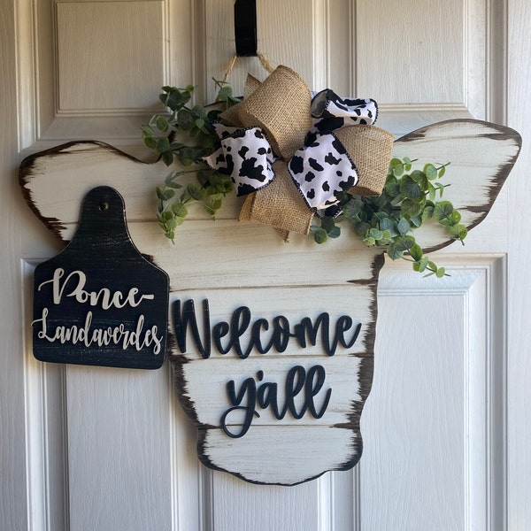 Cow Head | Personalized Door Sign | Farm Hanger | Housewarming | Gift ...