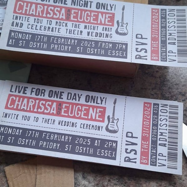 Personalised Rock Concert, Gig Ticket Wedding Invite, Invitations, Save ...