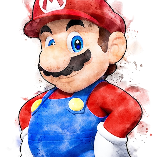 Set of 7 Super Mario PRINTABLE Watercolor Poster, Wall Art Poster ...