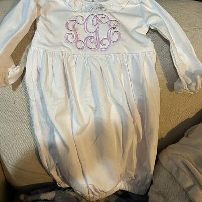 Monogram Baby Girl Gown Set, Infant Gown Bib Burp Cloth Set, Baby Gown ...