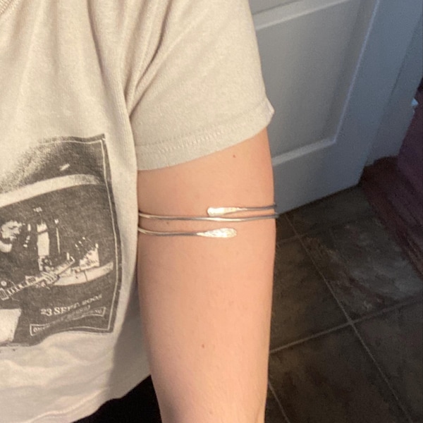 Upper Arm Cuff, Hammered Armlet Bracelet Three Layer Silver Overlay ...
