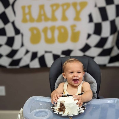 Checkered One Smiley Face Cake Topper Smiley O ONE Happy Dude Checkered ...