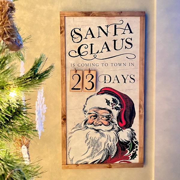 Christmas Countdown Wood Sign, Santa Claus Christmas Countdown ...
