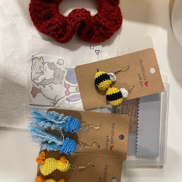 Mini Handmade Crochet Adventure Time Bee Earrings, Cute Crochet Bees ...