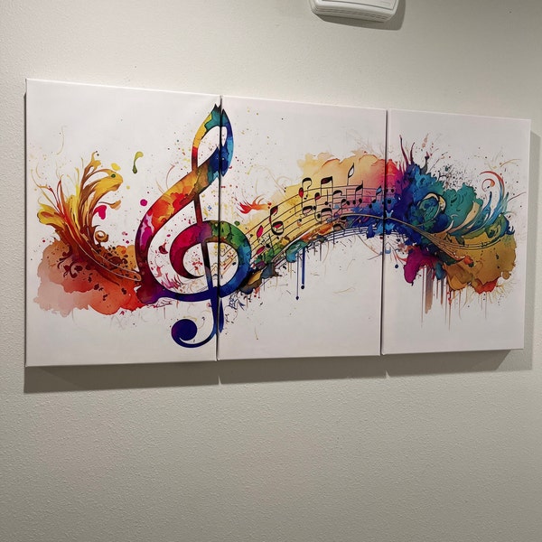 Rainbow Musical Notes Watercolor Painting: Colorful Music Wall Art ...