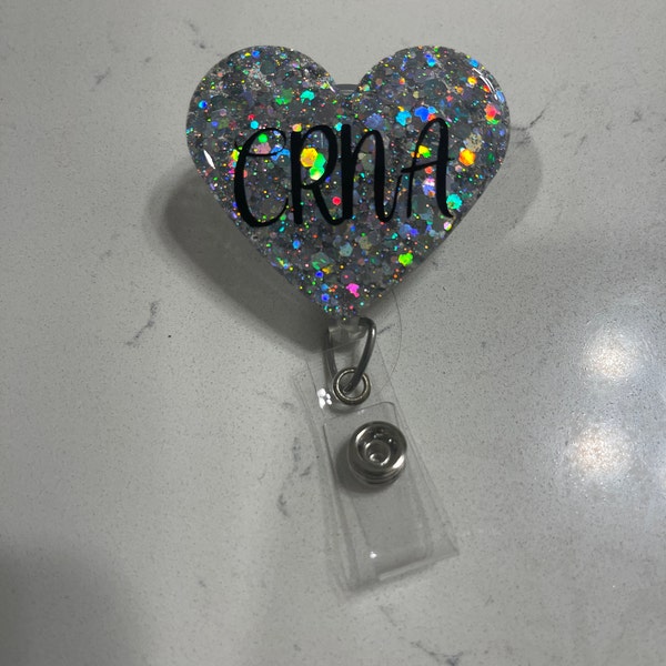 Customizable Glitter Resin Heart Badge Holder, Monogram Resin Heart ...