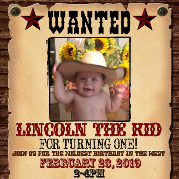 WANTED POSTER INVITATION, Western Birthday Invitation, Cowboy Party ...