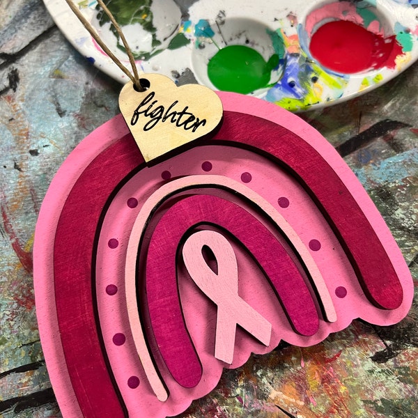 SVG Laser Cut File Breast Cancer Awareness Fighter Christmas Ornament ...