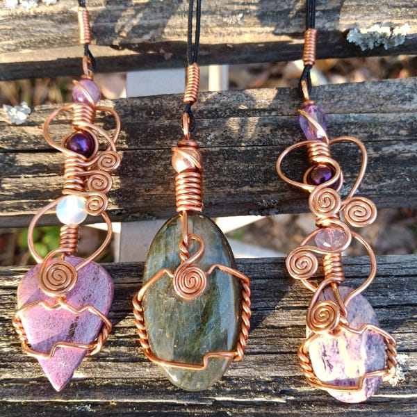 Pink Opal Wire Wrap Wand Necklace Handmade Wire Wrap Crystal Wand ...
