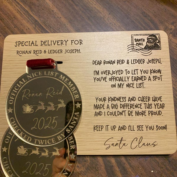 Personalized Santa Nice List Award W/ Custom Letter, Official Nice List ...