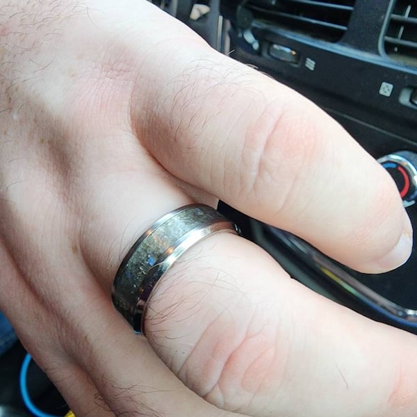 Borealis Ring - Labradorite Crystal Inlay, Tungsten Titanium Ceramic ...