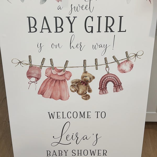 A Sweet Baby Girl Baby Shower Welcome Sign - Baby Clothes Decorations ...