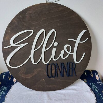 Round Circle 3d Wood Name Sign Room Nursery Name Sign Decor - Etsy