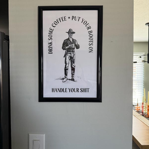 Coffee Cowboy Wall Art Coffee Bar Decor Western Coffee Print Bar Cart ...