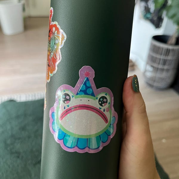 Sad Clown Frog Sticker | Original Sparkle Vinyl Sticker | Glossy ...