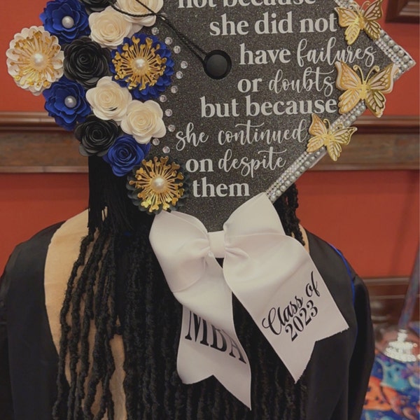 Custom Graduation Cap With BOW & BLING , 3D Paper Flowers, Graduation ...