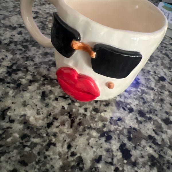 Ceramic Mug With a Face - Funky Handmade Ceramic Mug With Red Lips ...