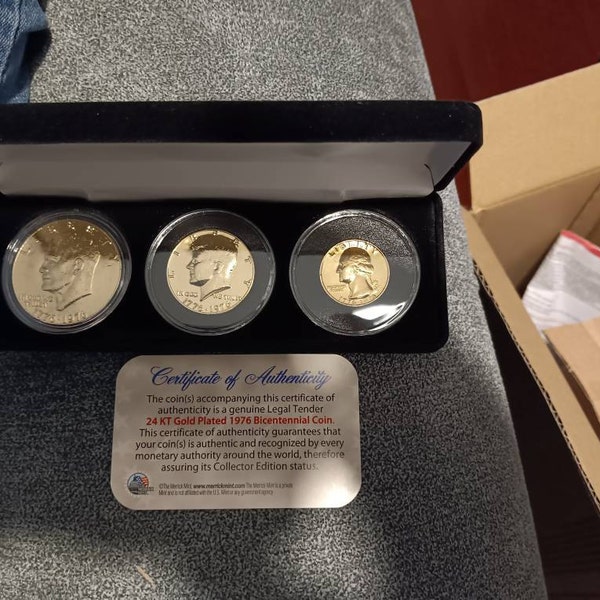 1976 Bicentennial 24K Gold Coins JFK Half / IKE Dollar / Quarter 3-coin ...