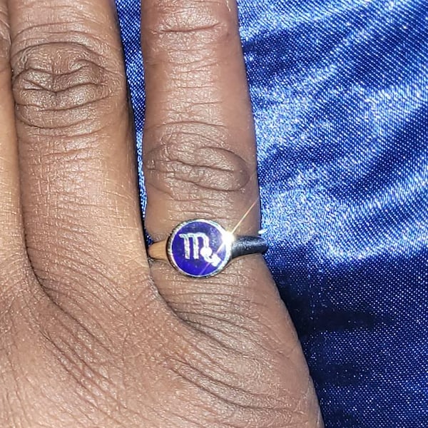 Zodiac Aries Horoscope 14K Gold Signet Pinky Ring With Real Diamond 0. ...