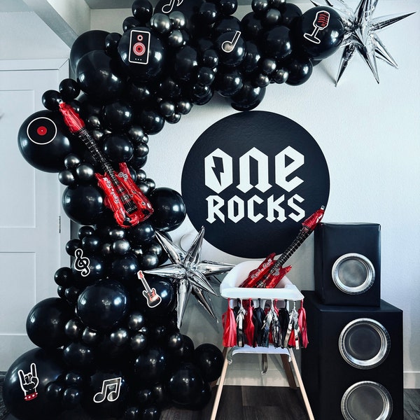 One Rocks Balloon Banner Rock 'n Roll Birthday Party Decorations 1st ...