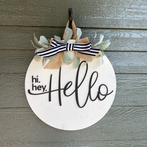Hi Hey Hello Door Hanger | Hello Front Door Decor | Custom Door Sign ...